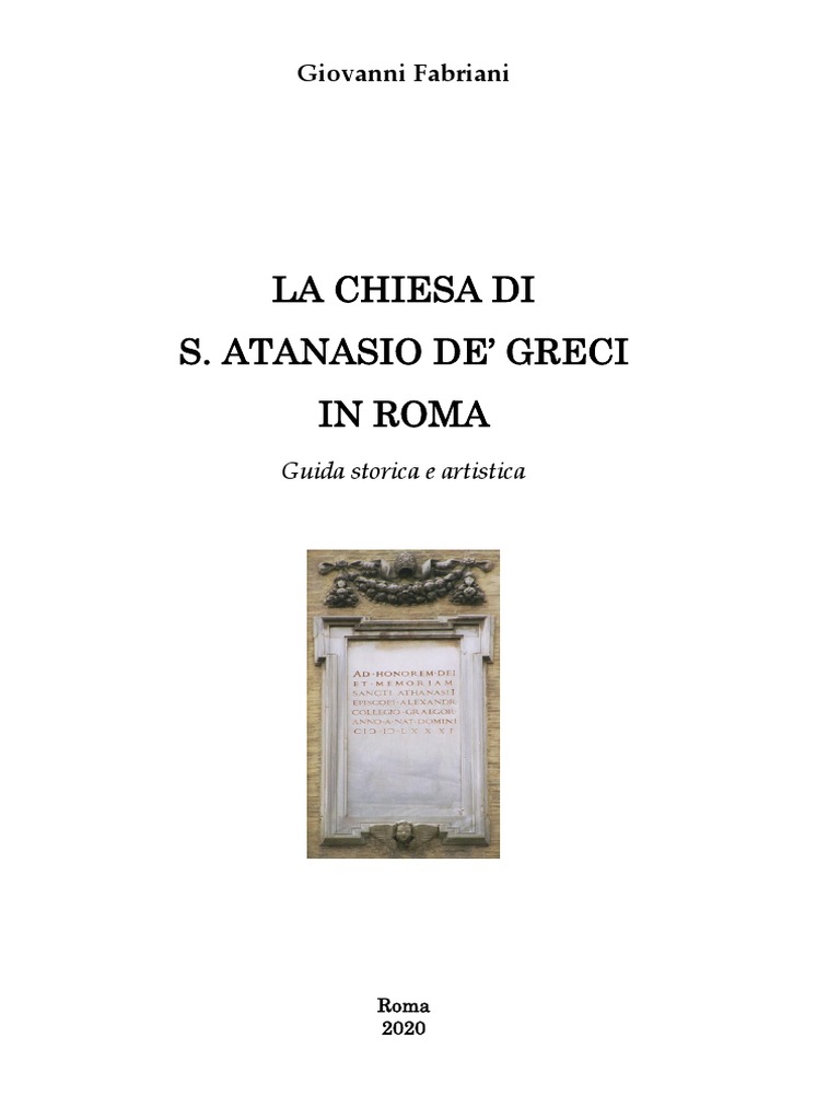 La Chiesa Di S. Atanasio De' Greci in Roma: Giovanni Fabriani | PDF