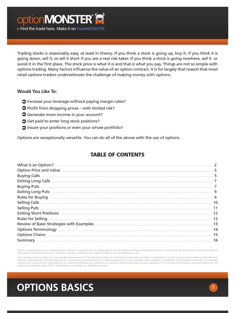 Option Monster Options Basics | PDF | Option (Finance) | Moneyness
