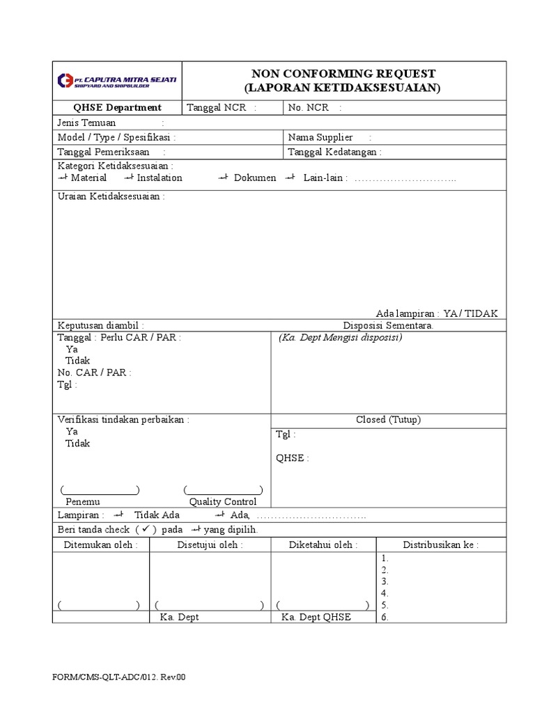 Laporan Ketidaksesuaian NCR PDF Free | PDF