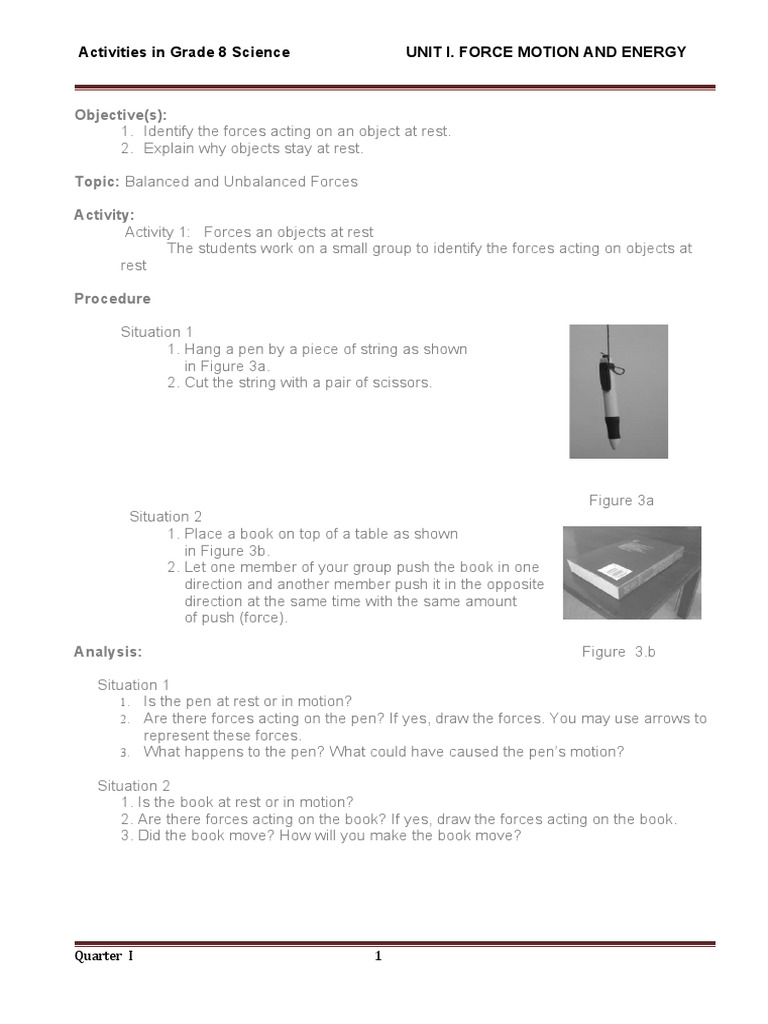 GRADE 8 - QUARTER 1 LIST of ACTIVITIES - PHYSICS | PDF | Force | Mass