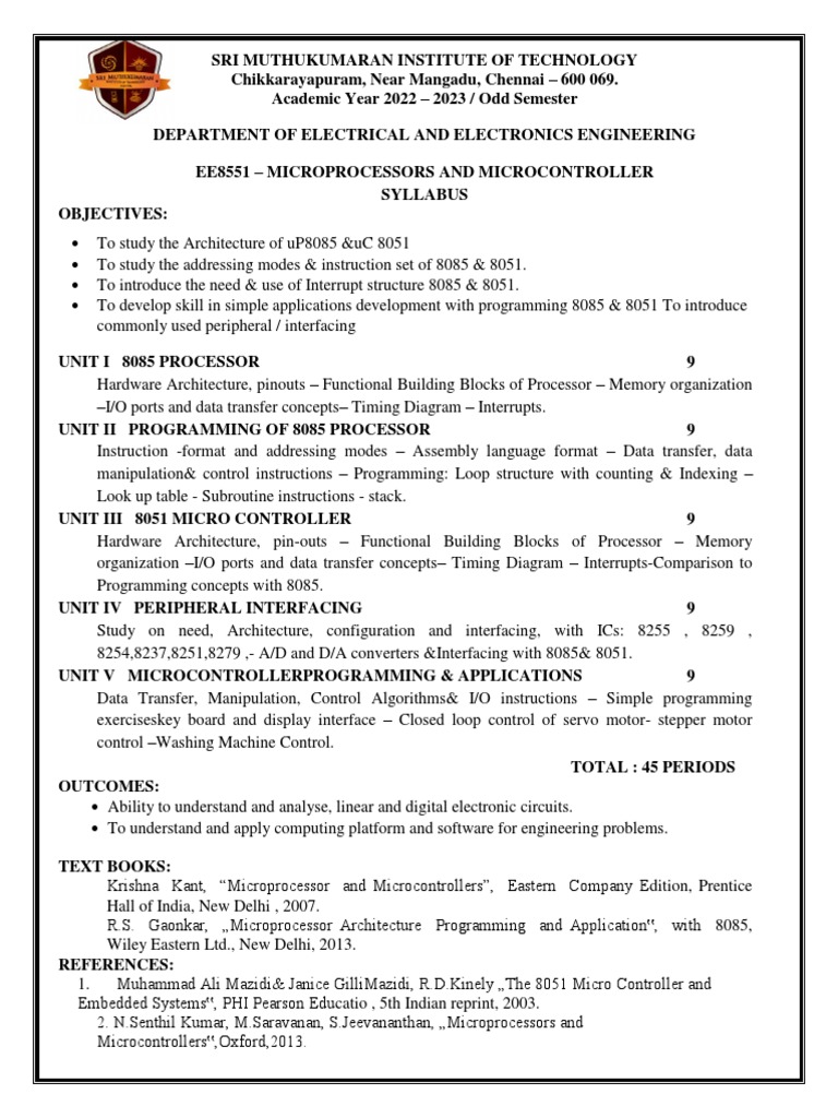 1 Ee8551 Microprocessors And Microcontrollers Pdf Microcontroller Central Processing Unit 