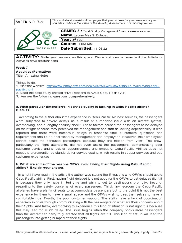 Bulat-Ag, Lauren Mae S. - Cbmec 2 Week 7-9 | PDF | Sales | Change Management
