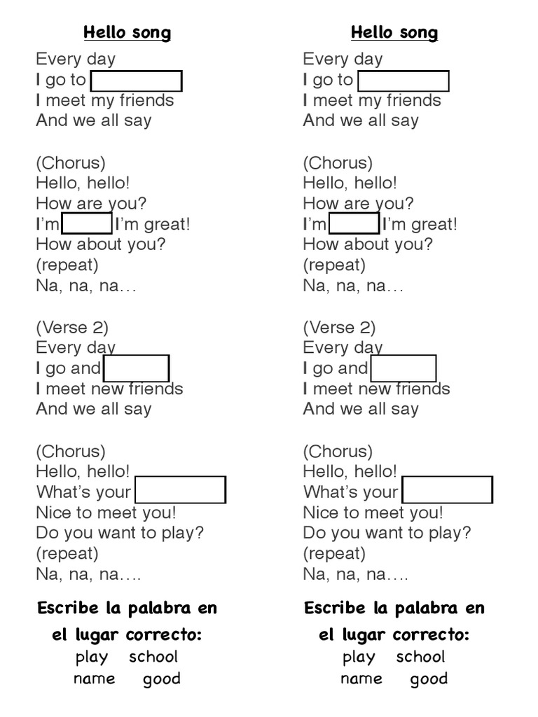 Hello Song Lyrics for Kids | PDF