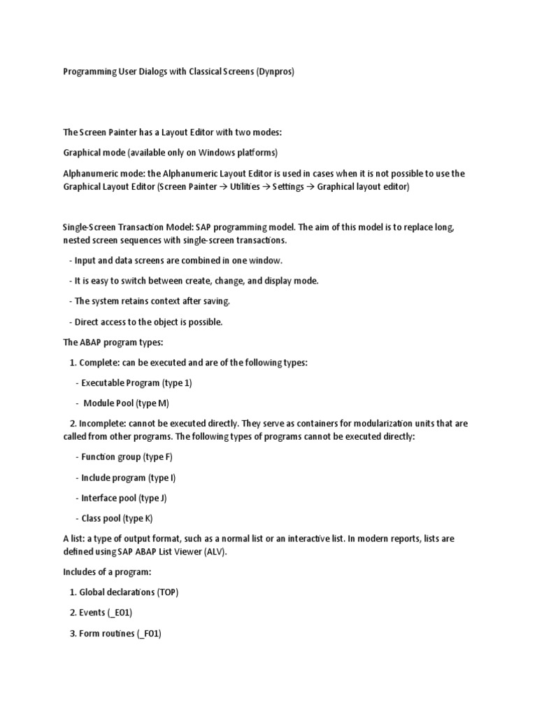 Programming User Dialogs With Classical Screens (Dynpros) | PDF | Computers