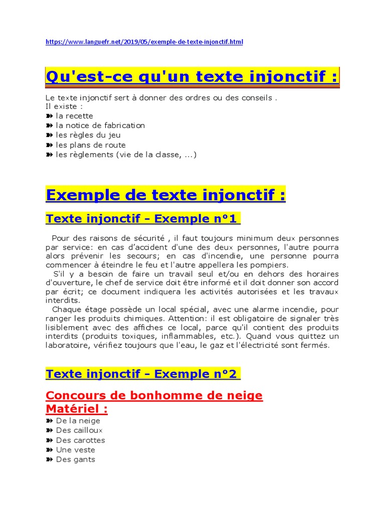 Exemples de textes injonctifs | PDF