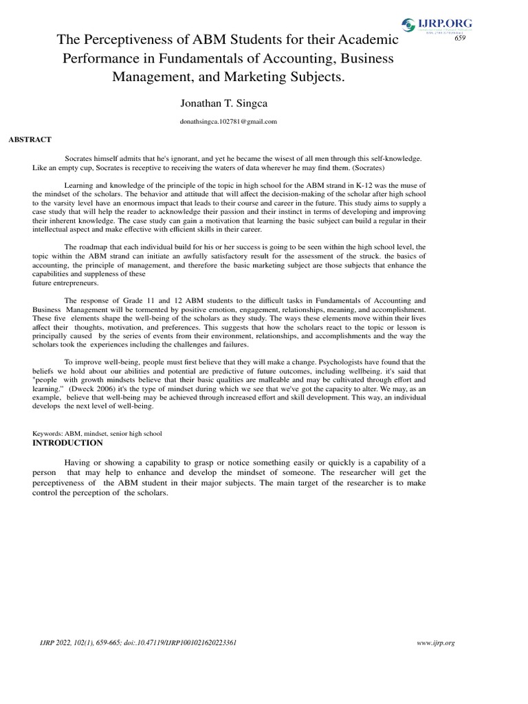 Research About ABM | PDF | Mindset | Self Efficacy