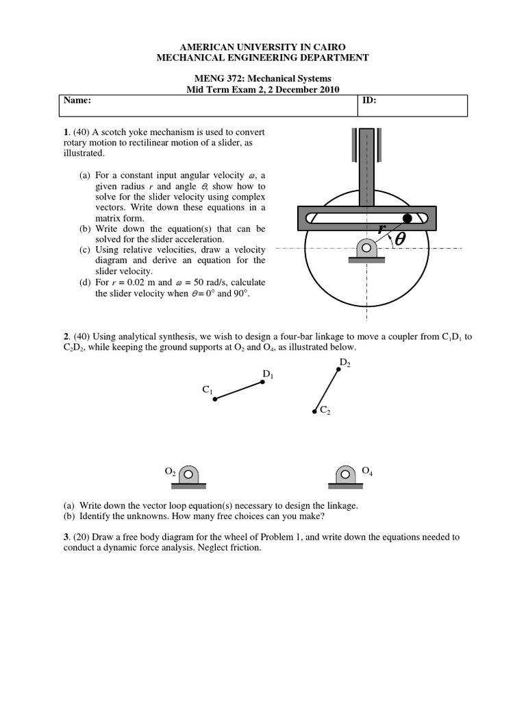 Mechanical Systems Midterm Exam 2010 | PDF