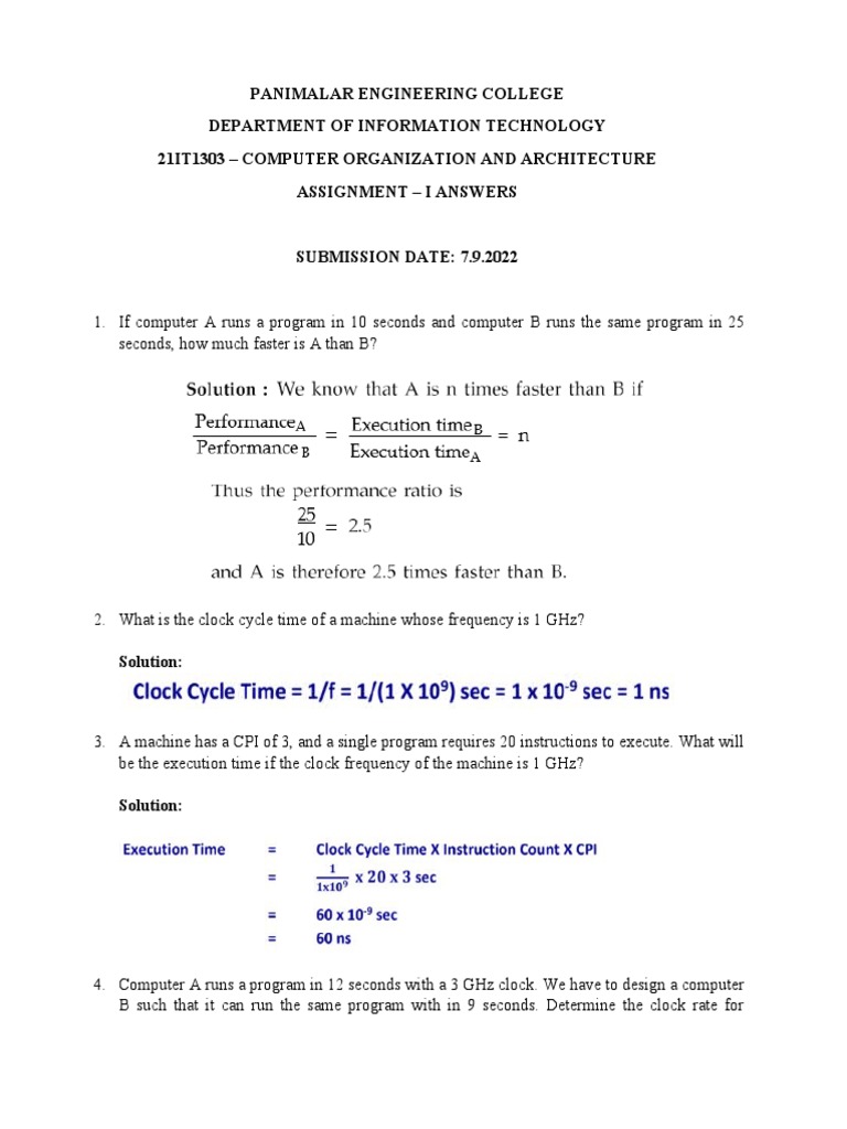 COA ASSIGNMENT 1 - Answers | PDF | Central Processing Unit | Computer Hardware