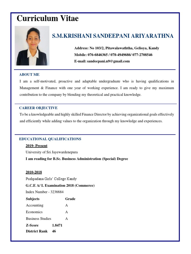 Krishani Resume | Download Free PDF | Curriculum | Sri Lanka