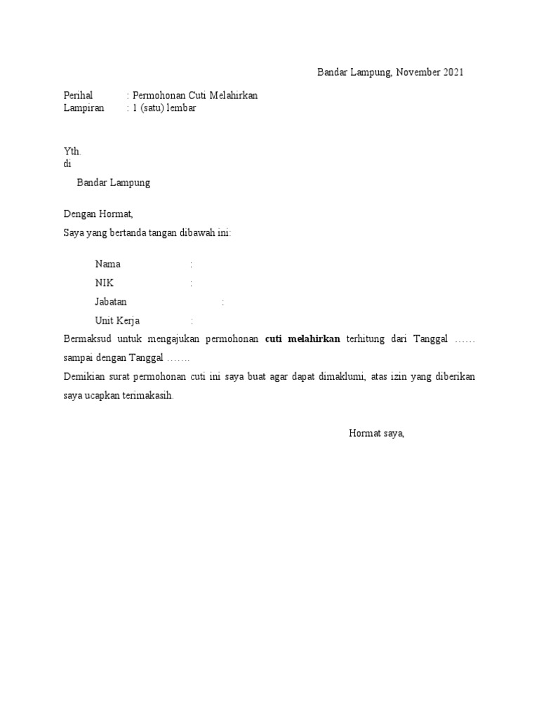 Format Surat Cuti Melahirkan | PDF