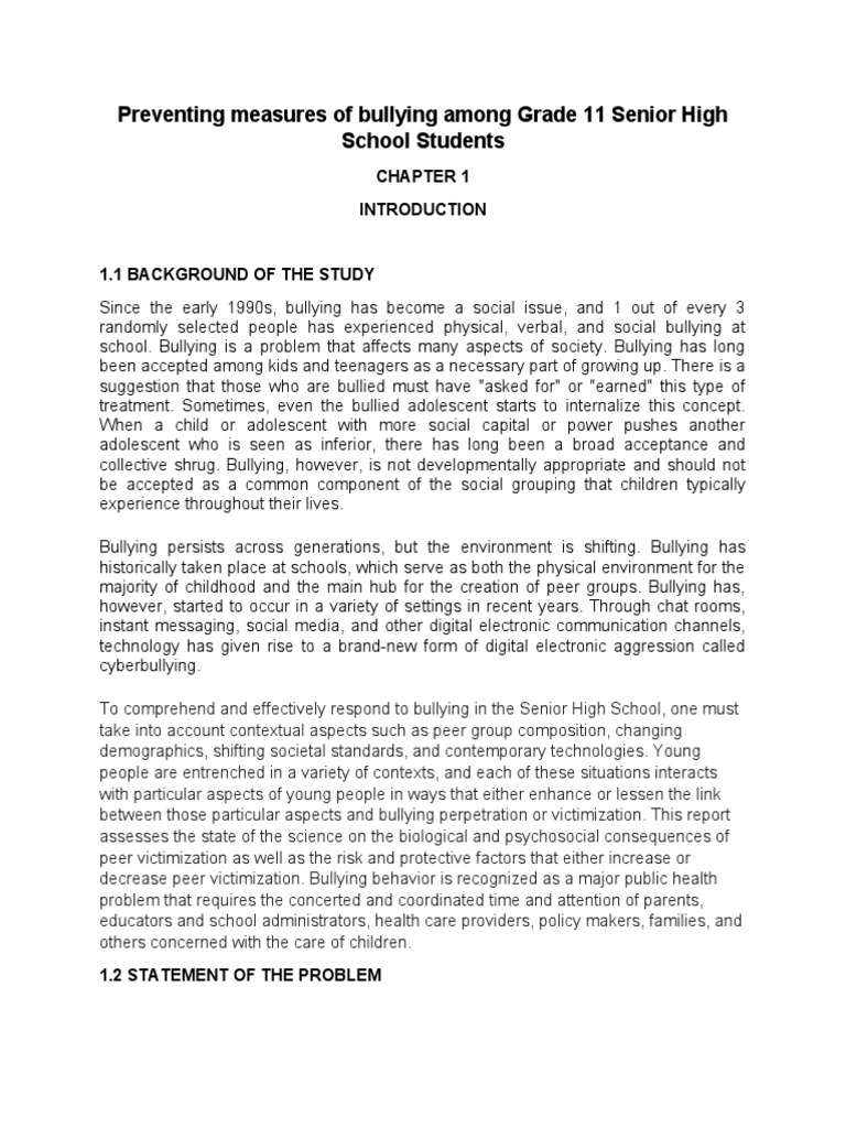 Preventing Measures of Bullying Among Grade 11 Senior High School ...