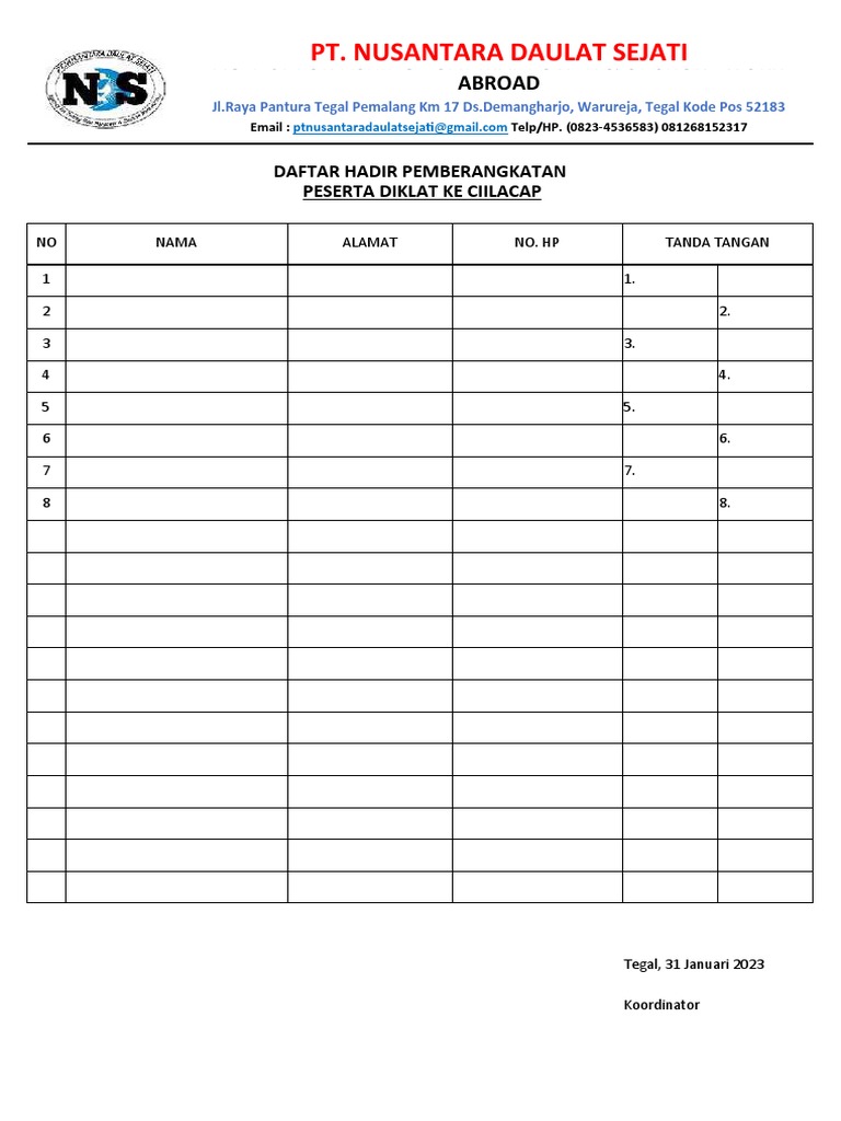 Daftar Hadir ABK ke Korea Selatan | PDF
