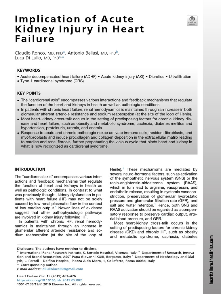 Acute Kidney Injury in HF | PDF | Heart Failure | Chronic Kidney Disease