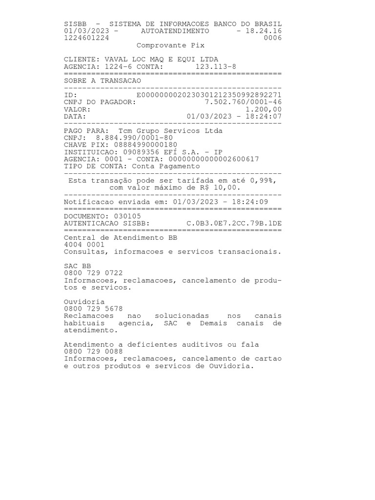 Comprovante 01-03-2023 182424 | PDF Comprovante 01-03-2023 182424 | PDF