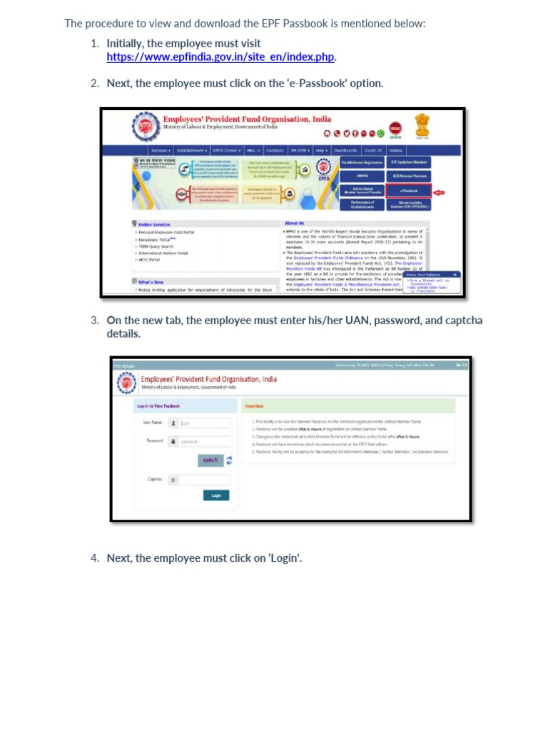 Procedure To View and Download The EPF Passbook | PDF