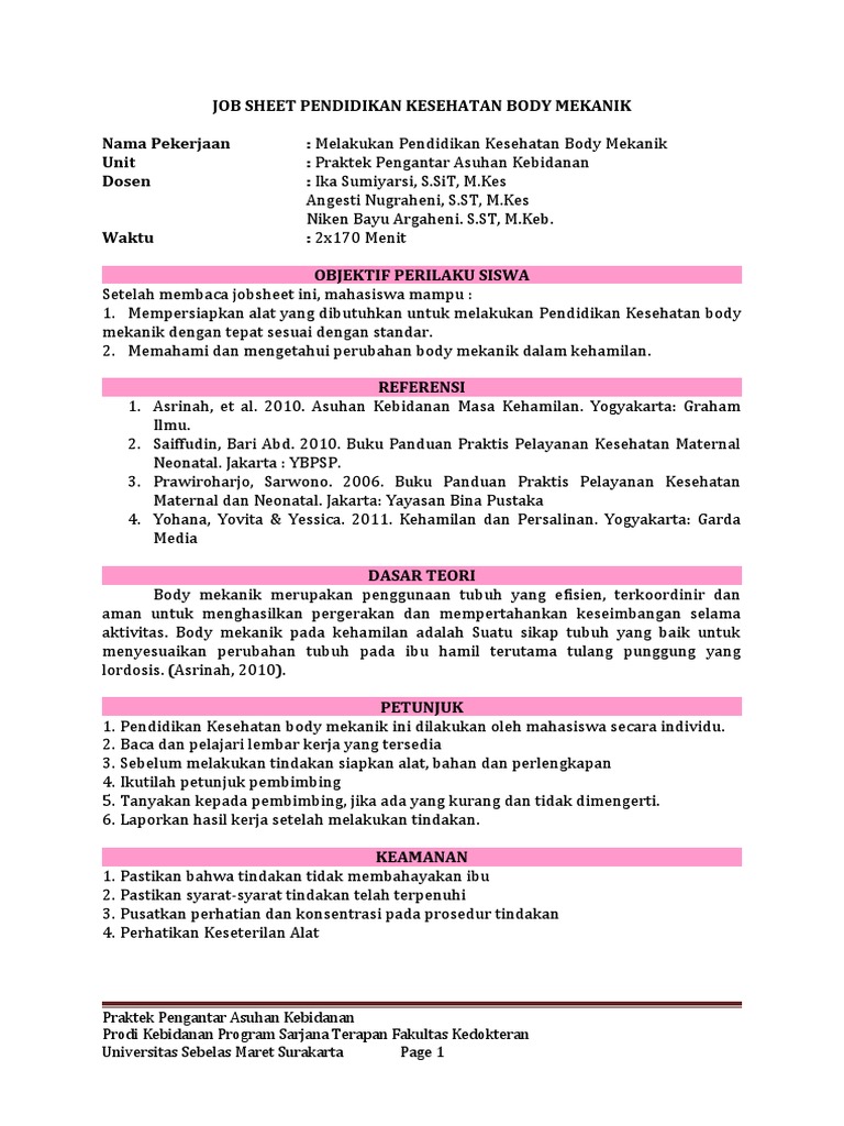 JOB SHEET New BODY MEKANIK | PDF