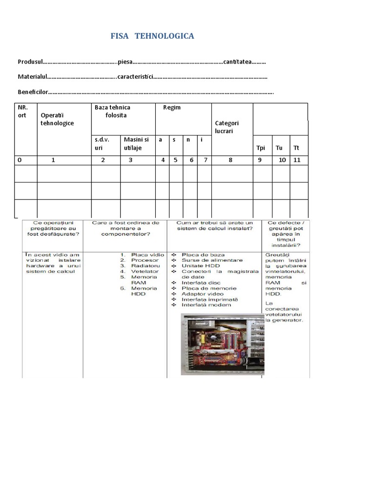 Fisa Tehnologica | PDF