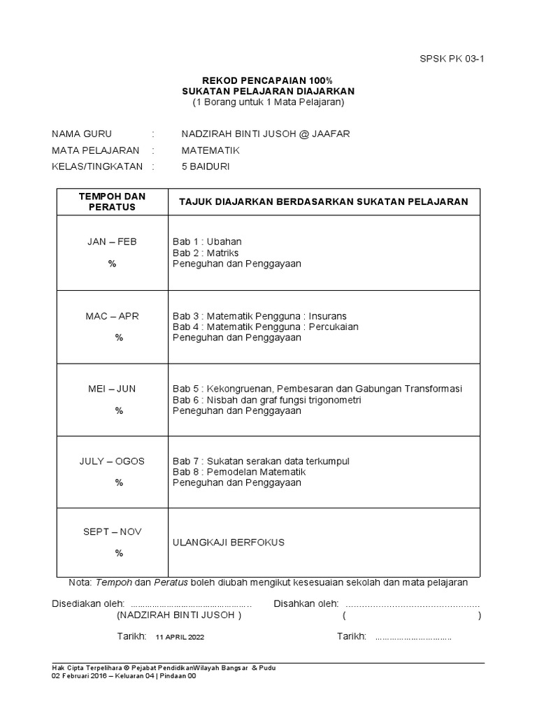 Rekod Pencapaian 100% | PDF