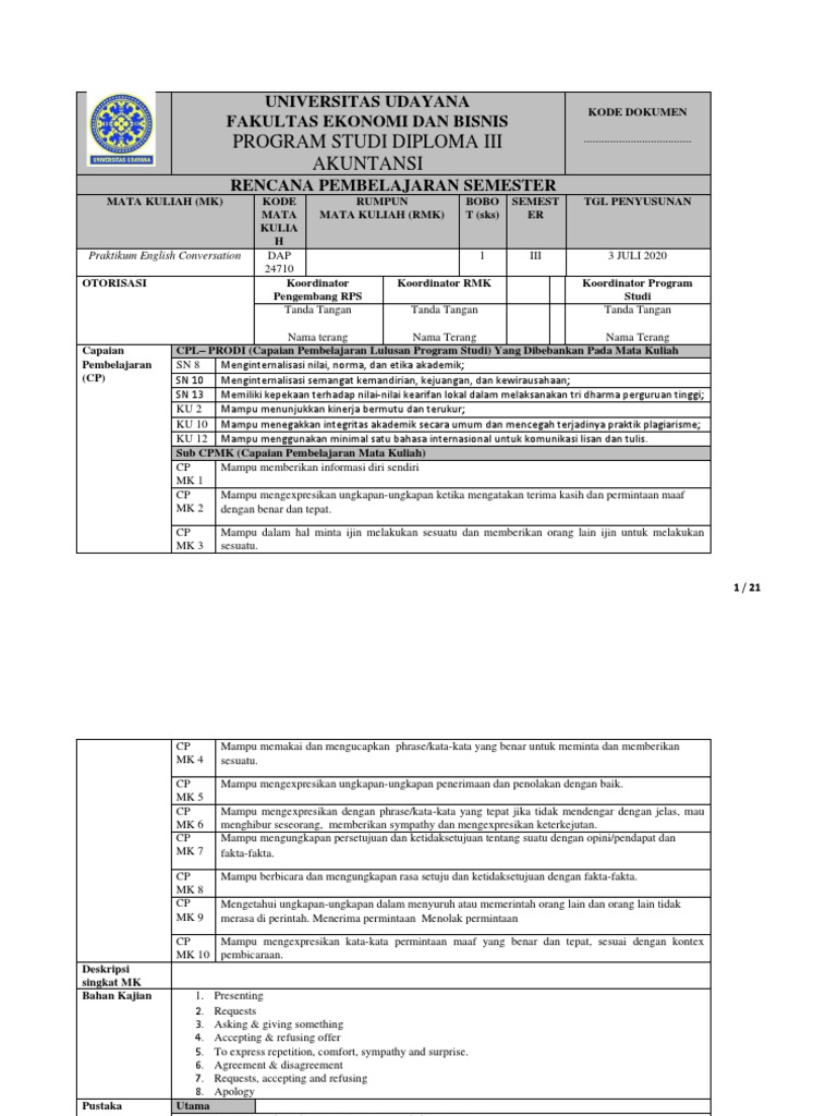 Rencana Pembelajaran English Conversation | PDF | Karier & Perkembangan