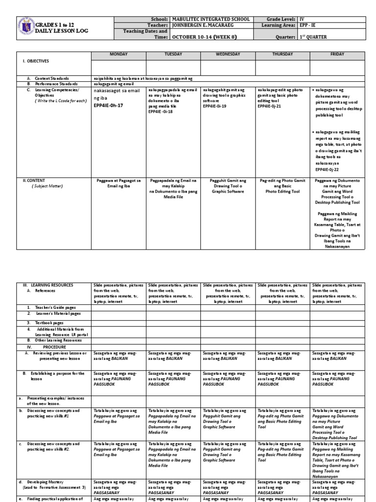 DLL - Epp 4 - Q1 - W8 | PDF