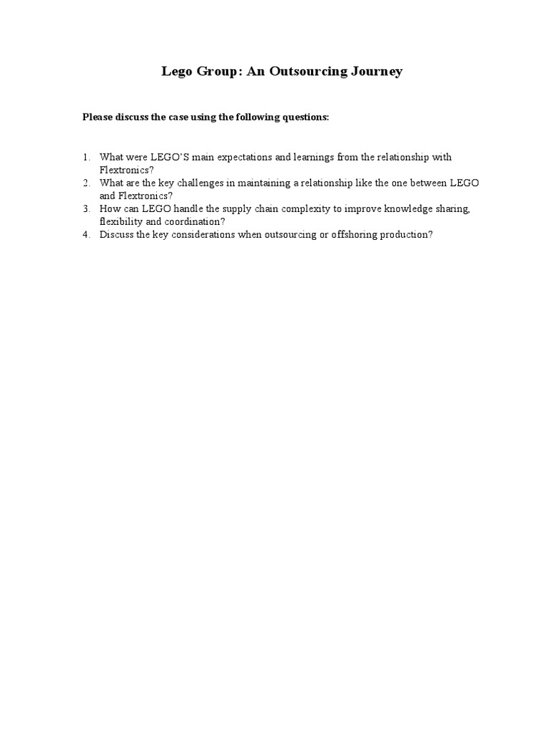 Lego Group An Outsourcing Journey | PDF