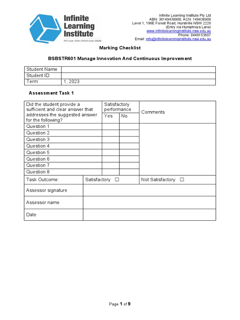 BSBSTR601 Marking Checklist V3 2 | PDF | Mentorship | Innovation