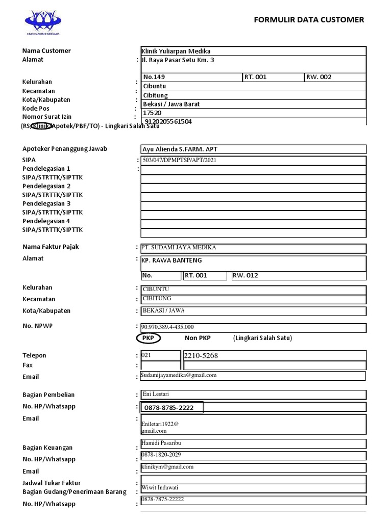 Spesimen Data Customer Klinik Ym | PDF
