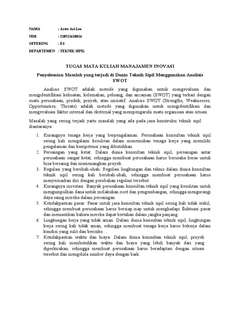 Tugas 3 - Analisis SWOT - Arter Ari Leo | PDF