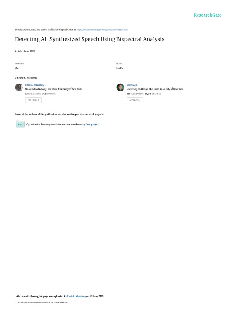 AlBadawy Detecting AI-Synthesized Speech Using Bispectral Analysis CVPRW 2019 Paper | PDF ...
