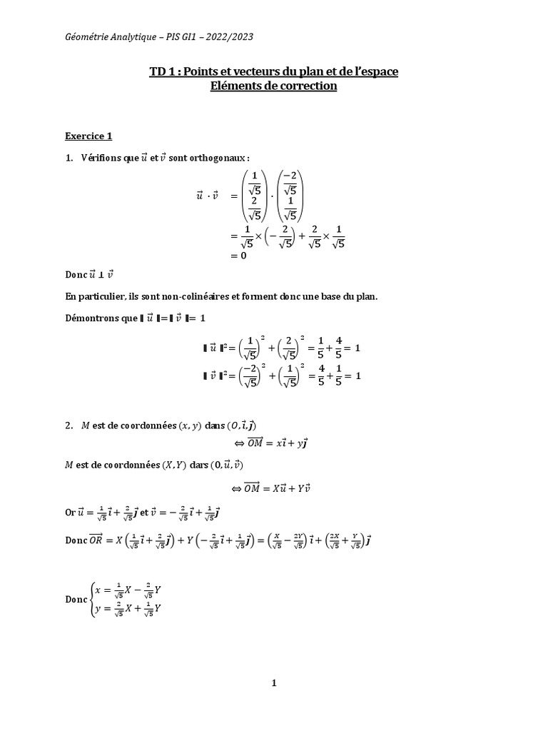 Points et Vecteurs en Géométrie Analytique | PDF | Géométrie ...