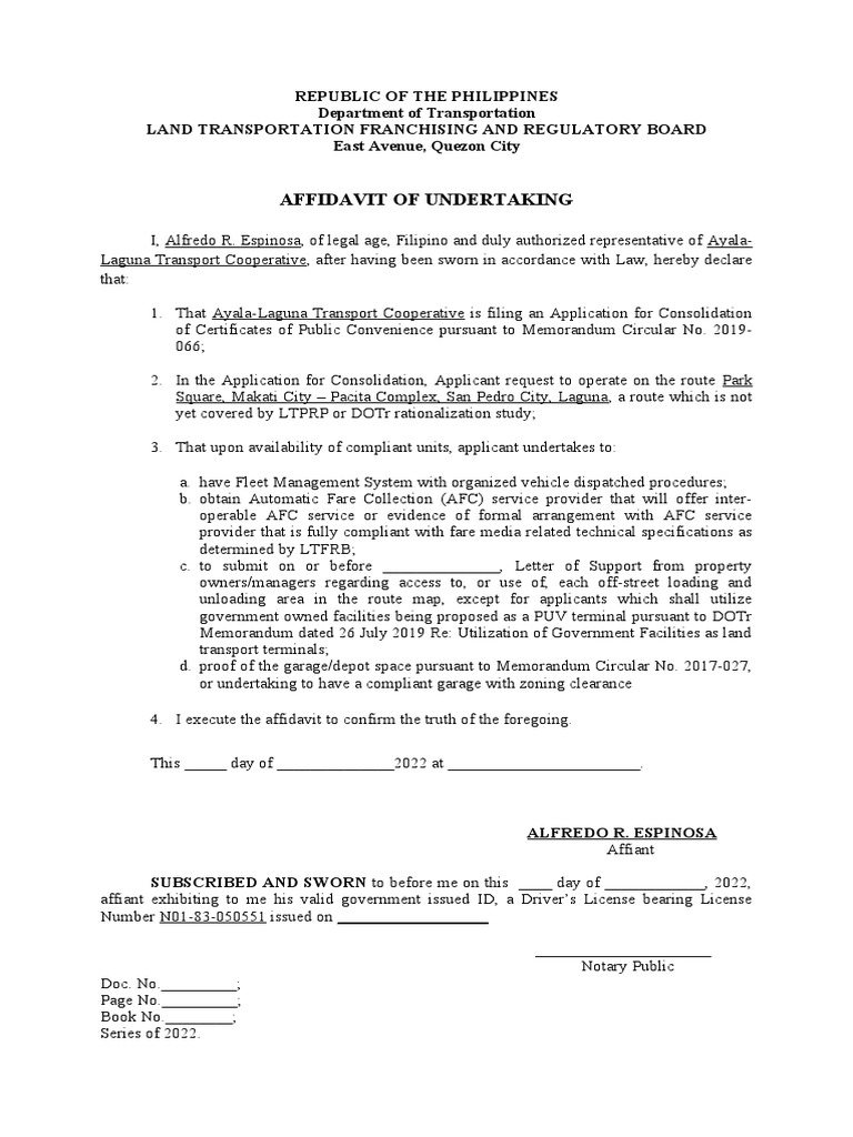 Undertaking For Fleet MGMT System | PDF | Affidavit | Government