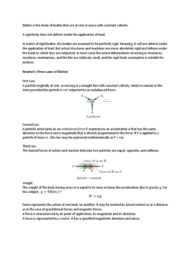 Lecture Notes 2 - Introduction To Statics of Rigid Bodies | PDF | Force ...