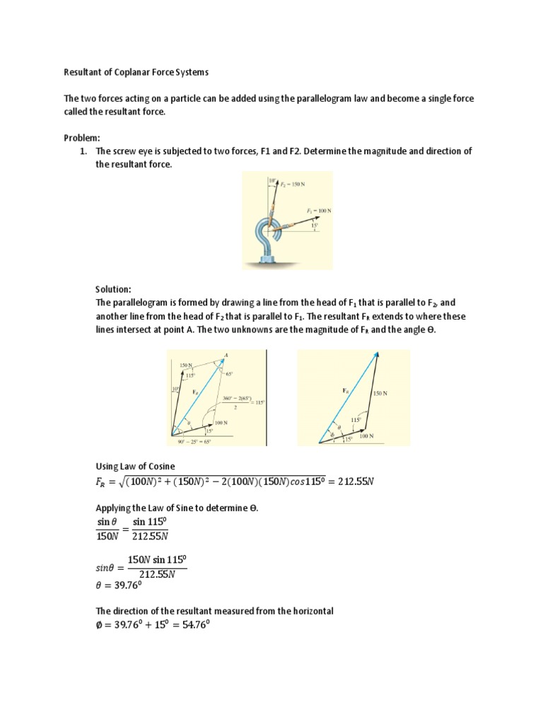 Lecture Notes 4 - Resultant of Coplanar Force Systems (Two Forces ...