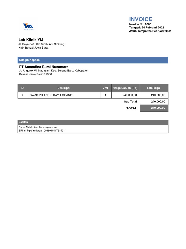 INVOICE PT Amandina Bumi Nusantara (PCR) | PDF