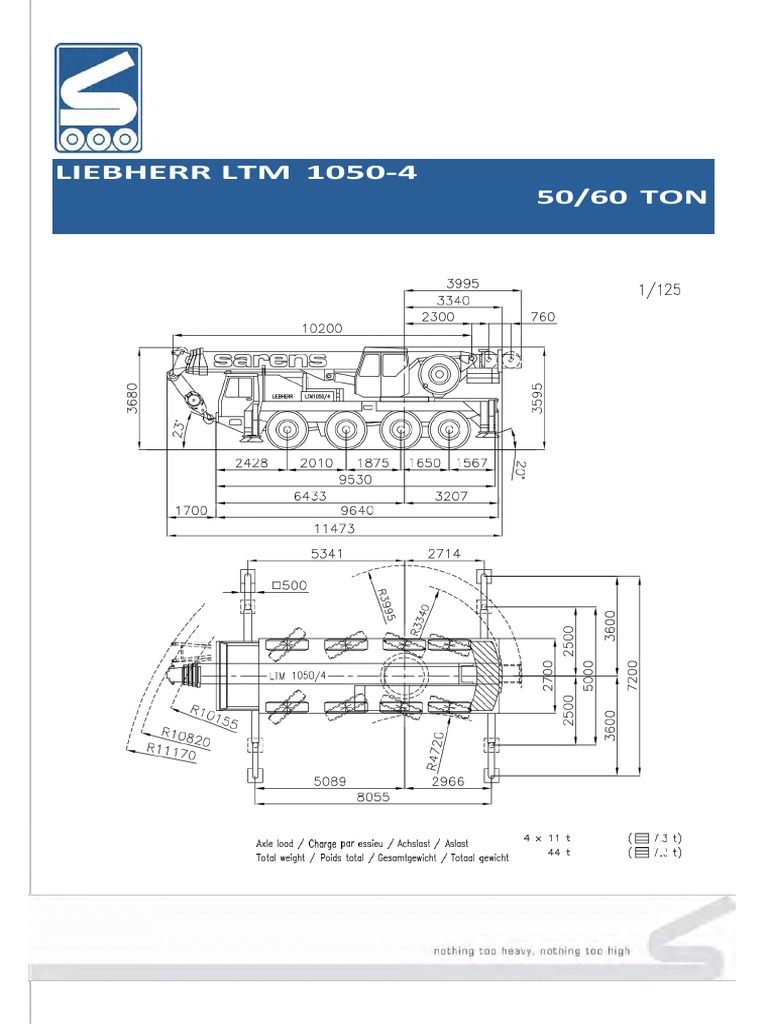 Liebherr LTM1050 4 Ratings Chart | PDF | Construction Equipment | Machines