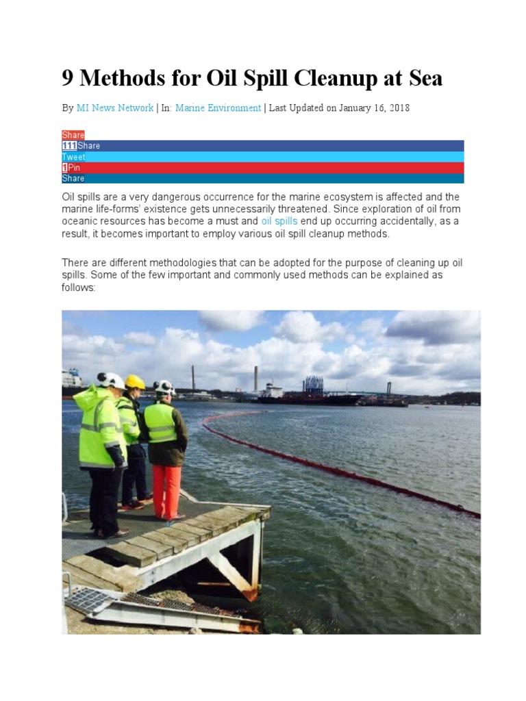 9 Methods For Oil Spill Cleanup at Sea | PDF | Oil Spill | Systems Ecology