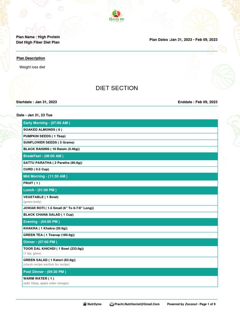 High Protein Diet High Fiber Diet Plan-Hardik | PDF | Beetroot | Salad