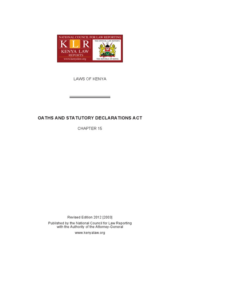 Oaths and Statutory Declarations Act Kenya | PDF | Affidavit | Notary ...