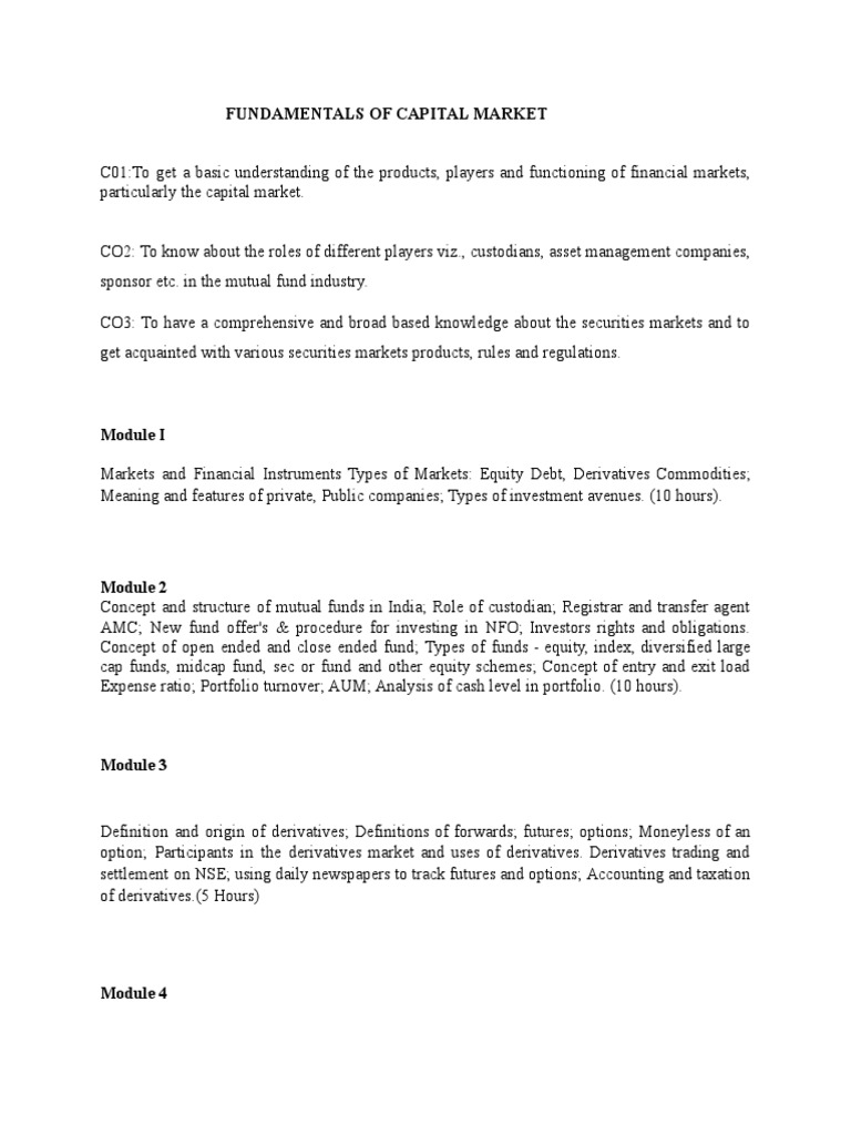 Syllabus-FUNDAMENTALS OF CAPITAL MARKAT - Docx | PDF