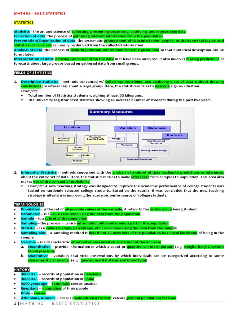 (Math 01) Basic Statistics | PDF | Infographics | Statistics