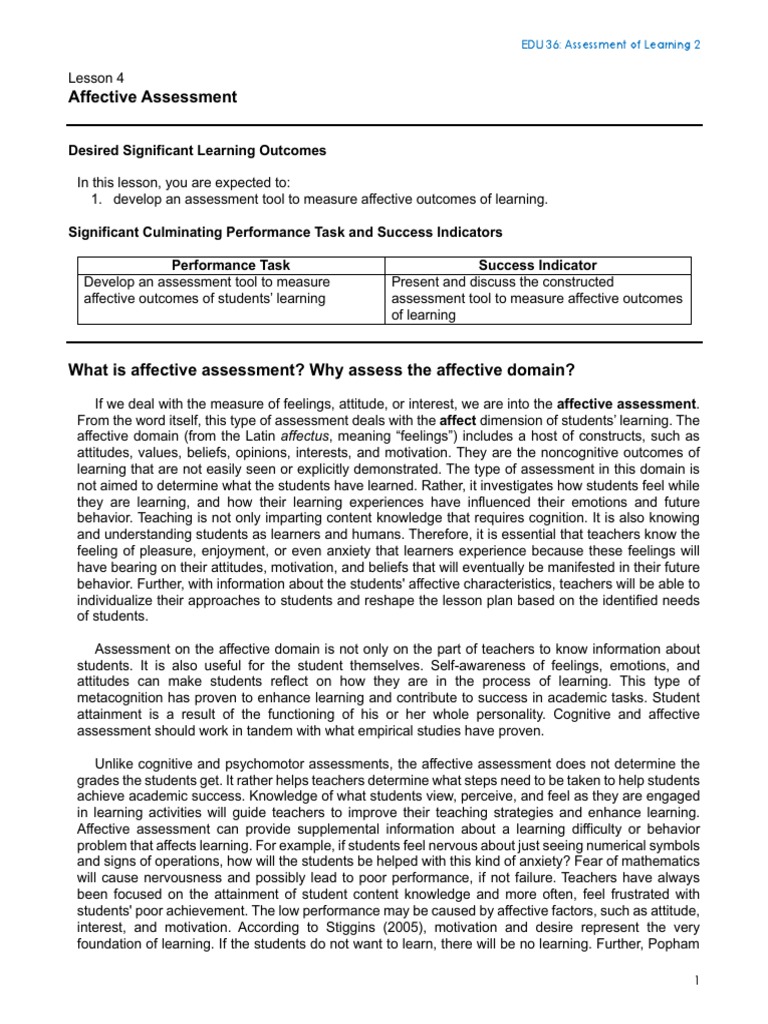 EDU36 Lesson 4 | Download Free PDF | Affect (Psychology) | Learning