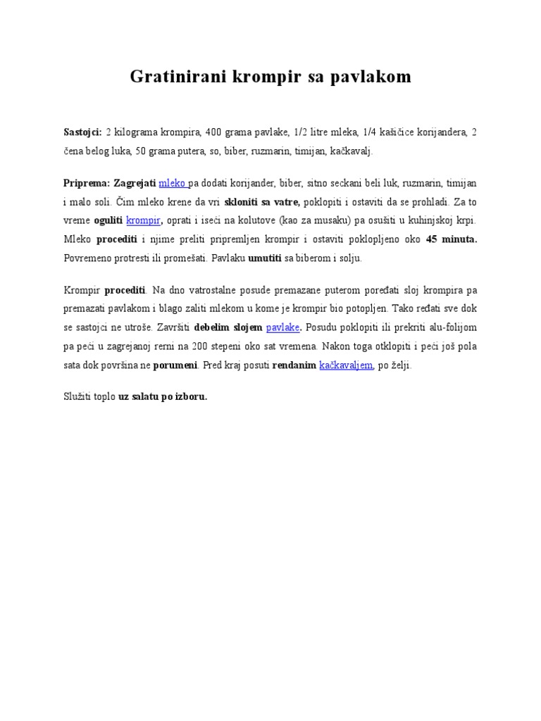 Gratinirani Krompir Sa Pavlakom | PDF
