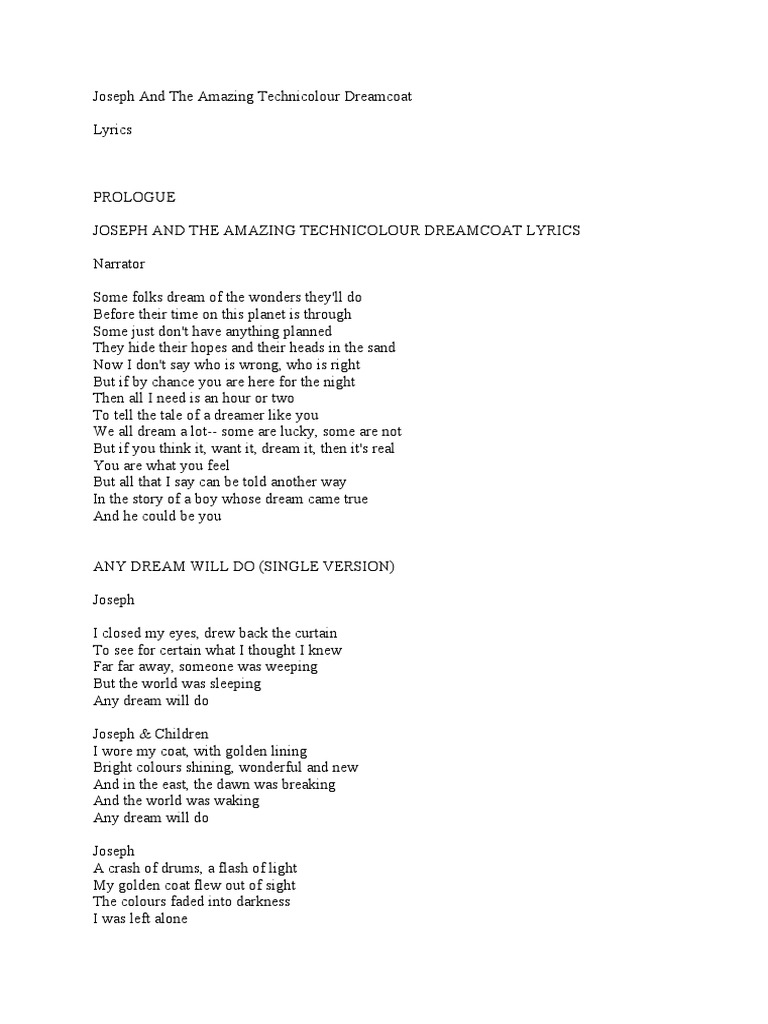 Joseph and The Amazing Technicolor Dreamcoat Script | Download Free PDF ...