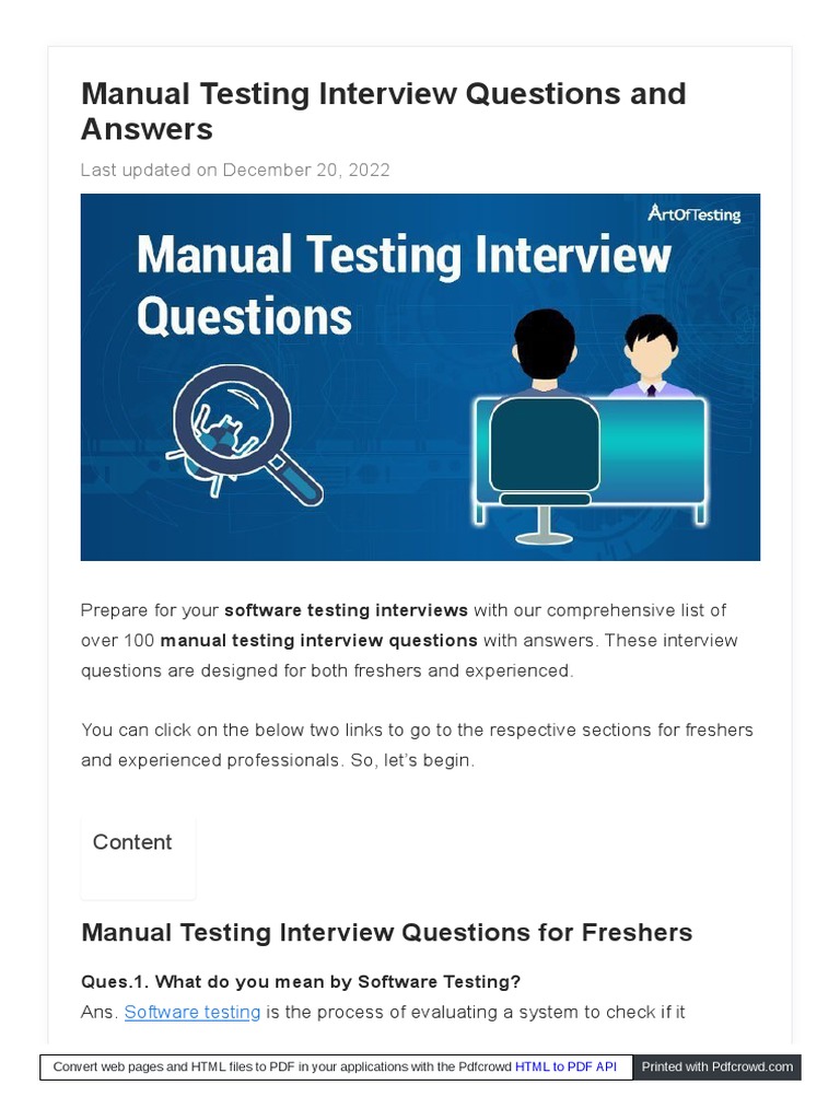 A Comprehensive Guide To Manual Testing Interview Questions And Answers For Both Freshers And