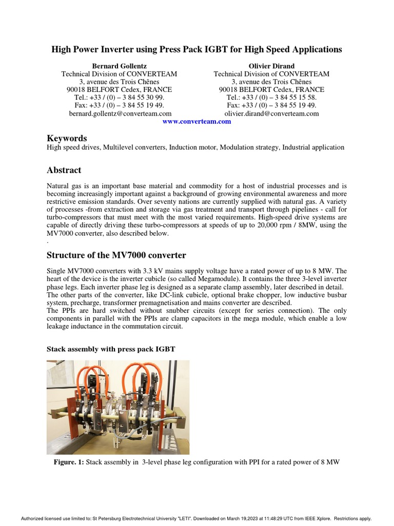 High Power Inverter Using Press Pack IGBT For High Speed Applications ...