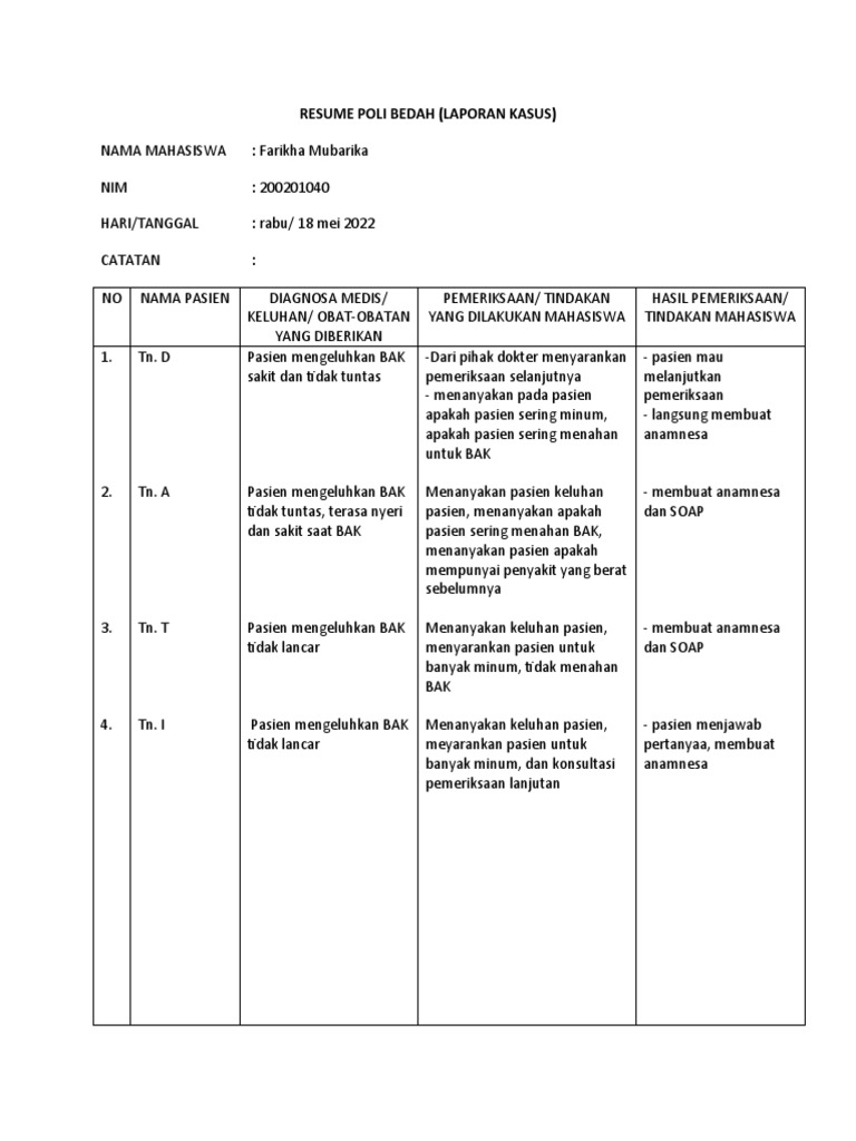 Resume Poli Bedah (Laporan Kasus) | PDF