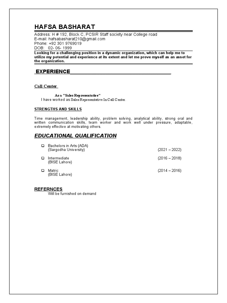 Hafsa CV | PDF | Career & Growth | Business