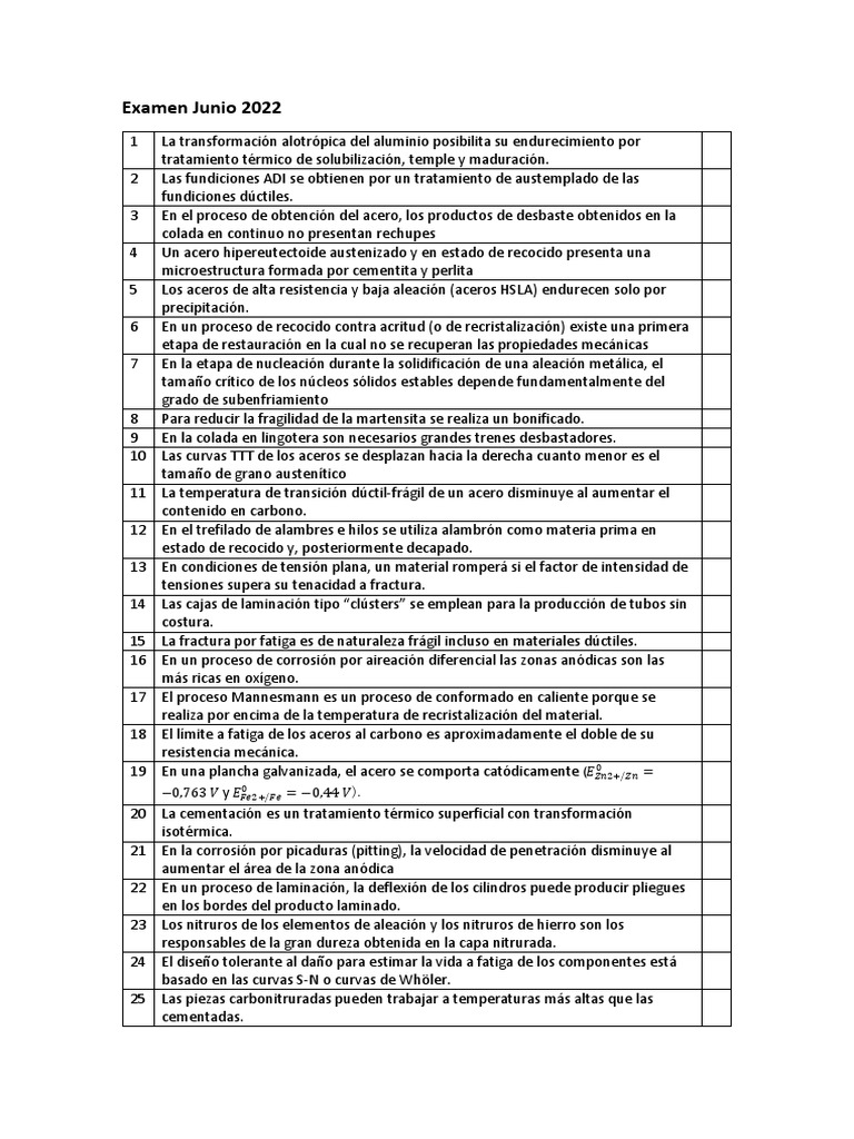 Examen Final Junio 2022 | PDF | Acero | Fatiga (material)