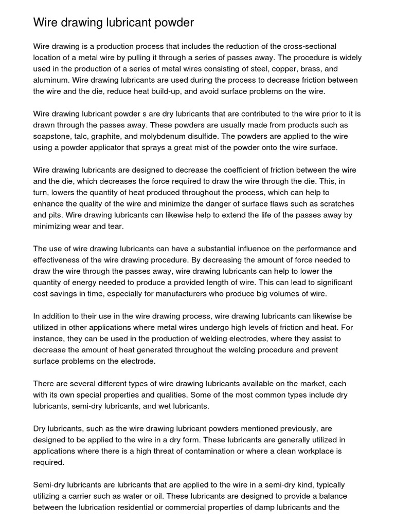 Wire Drawing Lubricant Powderckaed PDF | PDF | Lubricant | Wire