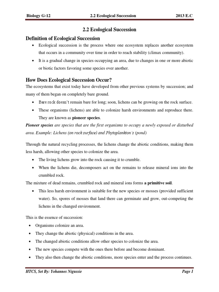 G-12 Biology, 2.2 Ecological Succession | Download Free PDF | Ecology ...